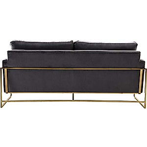 Meridian Furniture Mila Collection Modern | Contemporary Velvet Upholstered Sofa with Durable Stainless Steel Base in Rich Gold Finish, Grey, 80" L x 36.5" D x 35" H