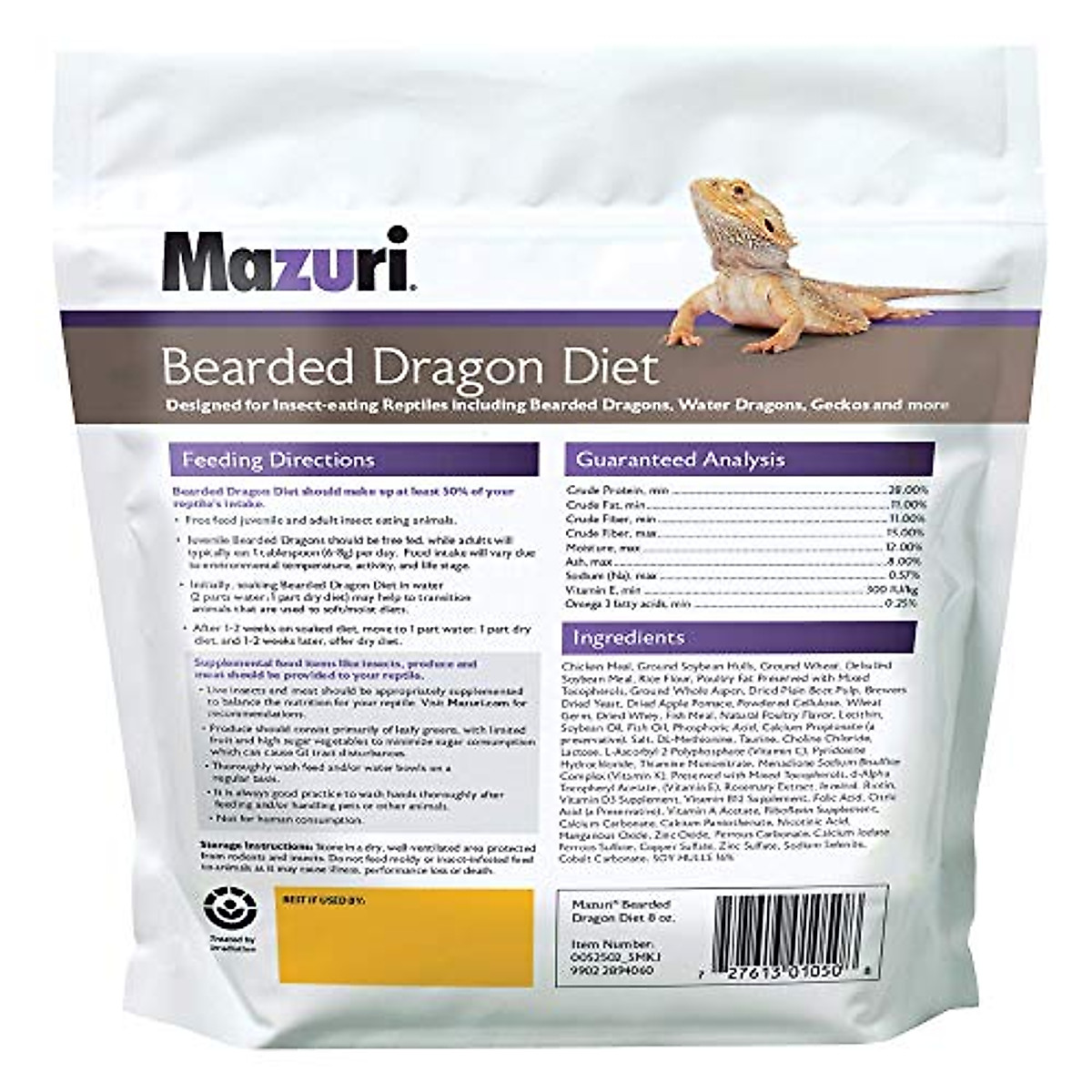 Mazuri | Bearded Dragon Food - Insect Portion of a Complete Diet | 8 Ounce (8 oz) Bag