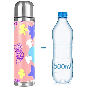 Stainless Steel Leather Vacuum Insulated Mug Abstract Thermos Water Bottle for Hot and Cold Drinks Kids Adults 16 Oz