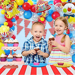 Carnival Theme Party Decorations, Circus Carnival Party Decoration Including Carnival Backdrop,Tablecloth, Latex Balloons and Lion & Popcorn Aluminum film balloon for Party Decorations Supplies