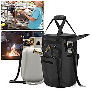 SAMDEW Propane Tank Cover, 20lb Propane Gas Tank Bag with Side Flip Flap and Stable Tabletop Feature, 2 Storage Pockets, Ventilated with 4 Holes, Water & Wear Resistant, Black, Bag Only