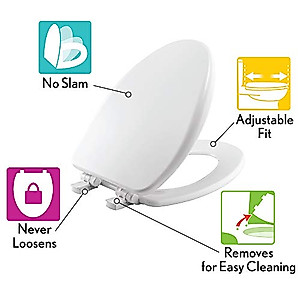 MAYFAIR 1864SLOWA 000 Alesio II Toilet Seat will Slow Close, Never Loosen and Provide the Perfect Fit, ELONGATED, Highly Stylized Durable Enameled Wood, White