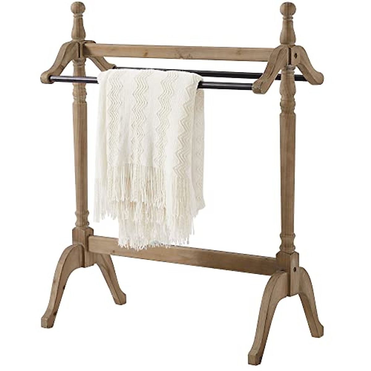eodme 2 Ties Freestanding Towel Rack, Farmhouse Wood Blanket Rack Stand, Rustic Drying and Display Rack for Bathroom, Living Room