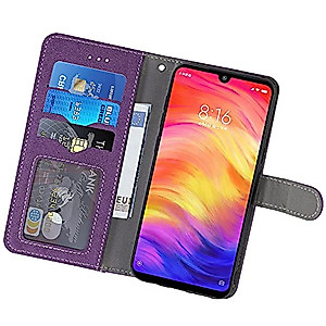 Asuwish Compatible with Xiaomi Redmi Note 7/7Pro Wallet Case and Tempered Glass Screen Protector Flip Cover Credit Card Holder Stand Cell Accessories Phone Case for Redme Note7 Pro 7s Women Men Purple