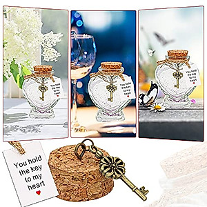 You Hold the Key to My Heart - Decorative Bottle Gift for Girlfriend or Boyfriend Valentine’s Day/Christmas - Key in a Bottle Gifts for Wife or Husband (Heart Shaped Glass Bottle)