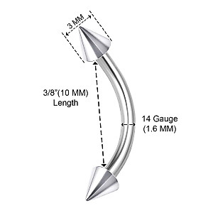 6PCS Stainless Steel Banana Barbell 14 gauge 6mm 8mm 10mm 3mm Ball Spike Tragus Nose Earrings Cartilage Piercing Jewelry 0255