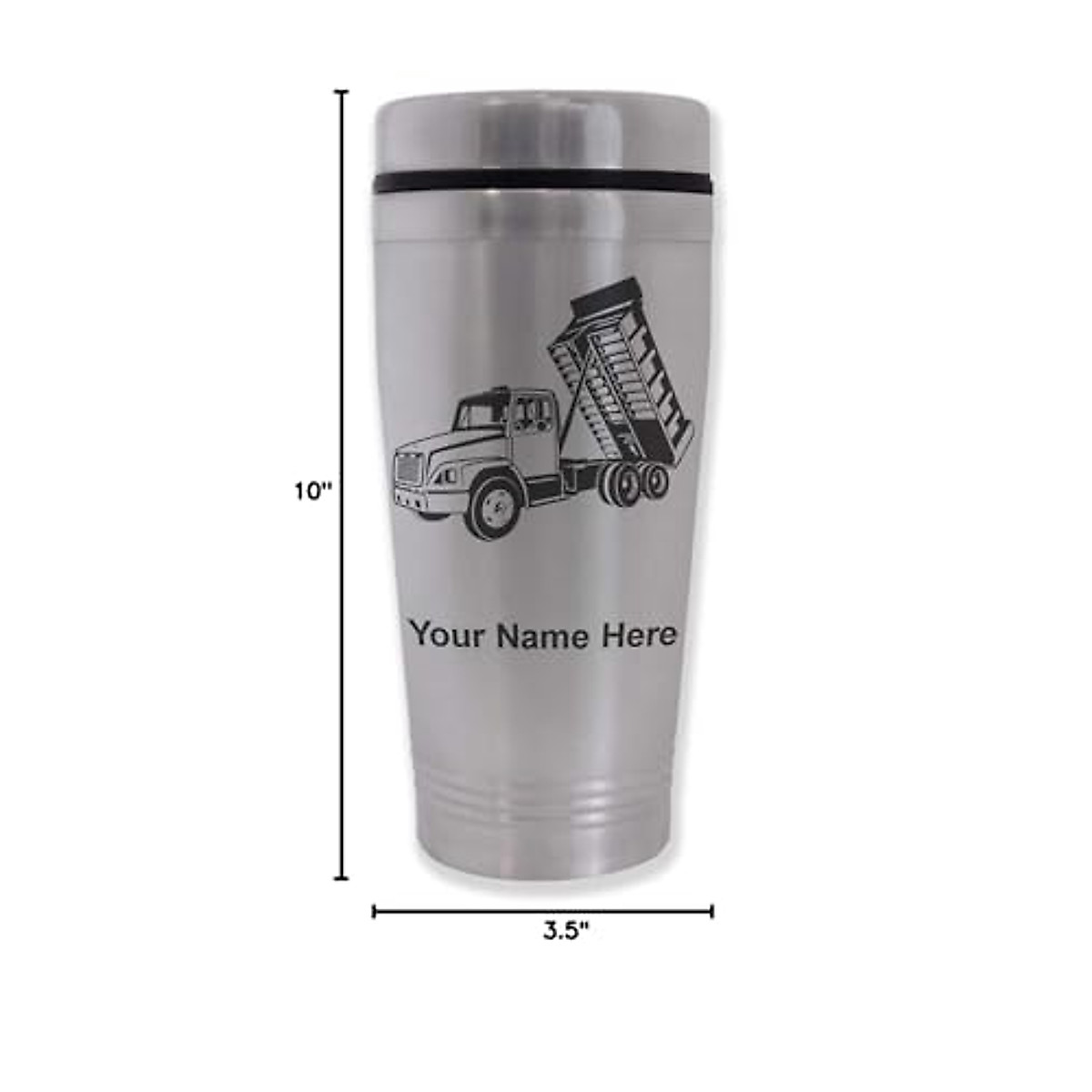 LaserGram 16oz Commuter Mug, Dump Truck, Personalized Engraving Included