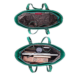 Montana West Tote Bag for Women Vegan Leather Purse and Handbags Set Embossed Collection Purse 2Pcs Set Green MWC2-G052A-GN