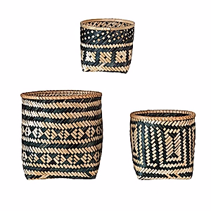 Bloomingville Bamboo Pattern, Natural & Black, Set of 3 Basket, 3