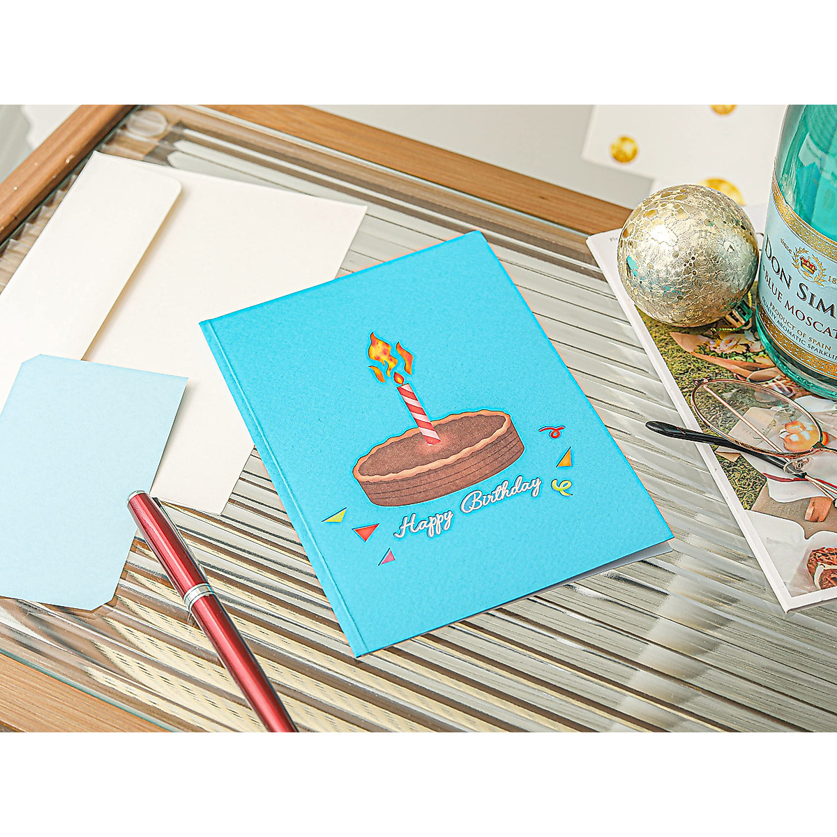 Liif Birthday Cake On Fire Funny Birthday Card, 3D Greeting Pop Up Birthday Card, Happy Birthday Card For Men, Women, Her, Him, Husband, Wife | With Message Note & Envelop | Size 7 X 5 Inch