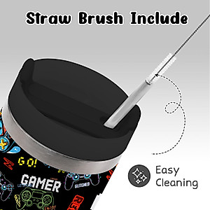 Gamer Gifts for Boys, 14 oz Game Tumbler with Handle and Straw for Kids, Gaming Mugs for Toddlers, Insulated Stainless Steel Leak Proof Tumbler for Gamer, Gaming Boys Gifts