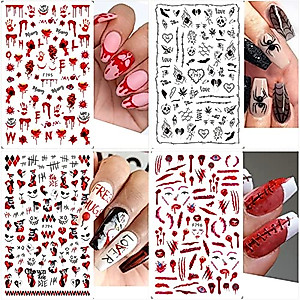10 Sheets Halloween Nail Art Stickers Decals Self-Adhesive Pegatinas Uñas Cute Horror Scream Skull Darkness Red Harley Quinn Joker Nail Supplies Nail Art Design Decoration Accessories