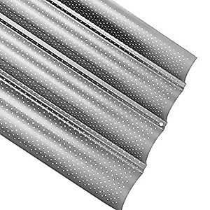 Psytfei Mold Baguette Mold Stainless Steel Silver NonStick MultiGrooves Waves French Bread Pan Baguette Baking Cooking Tray Mold Kitchen Tool(Four grooves)
