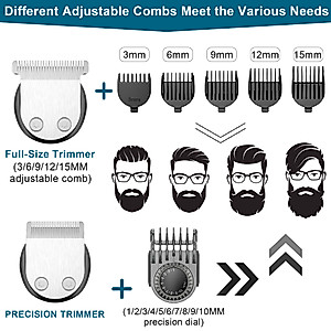 Hatteker Beard Trimmer for Men Hair Clipper Cordless Mustache Nose Trimmer Body Groomer Hair Cutting Kit Precision Trimmer USB Rechargeable Waterproof 5 in 1(Silver)