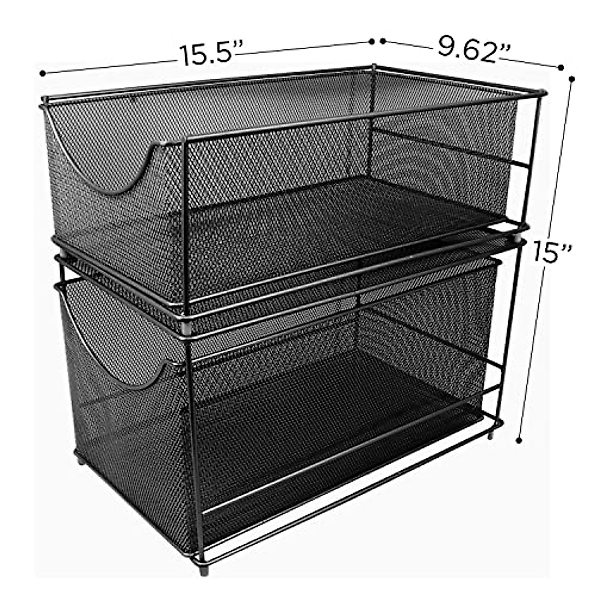 Sorbus® Cabinet Organizer Set — Mesh Storage Organizer with Pull Out Drawers—Ideal for Countertop, Cabinet, Pantry, Under The Sink, Desktop and More (Black Two-Piece Set)