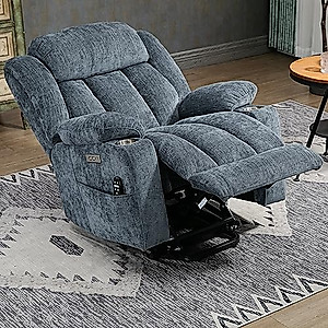 Trustyue Power Lift Recliner Chair for Elderly, Lift Chair with Full-Body Massage and Heat, Hand Remote Control, Upgraded Powerful Motor, USB Ports, Stainless Steel Cup Holders, Chenille Blue