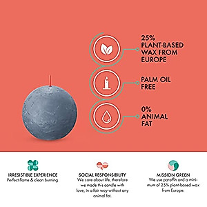 BOLSIUS 3 Pack Twilight Blue Rustic Ball Pillar Candles - 3 Inch - Premium European Quality - Natural Eco-Friendly Plant-Based Wax - Unscented Dripless Smokeless 25 Hour Party and Wedding Candles