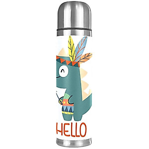 Stainless Steel Leather Vacuum Insulated Mug Dinosaur Thermos Water Bottle for Hot and Cold Drinks Kids Adults 16 Oz