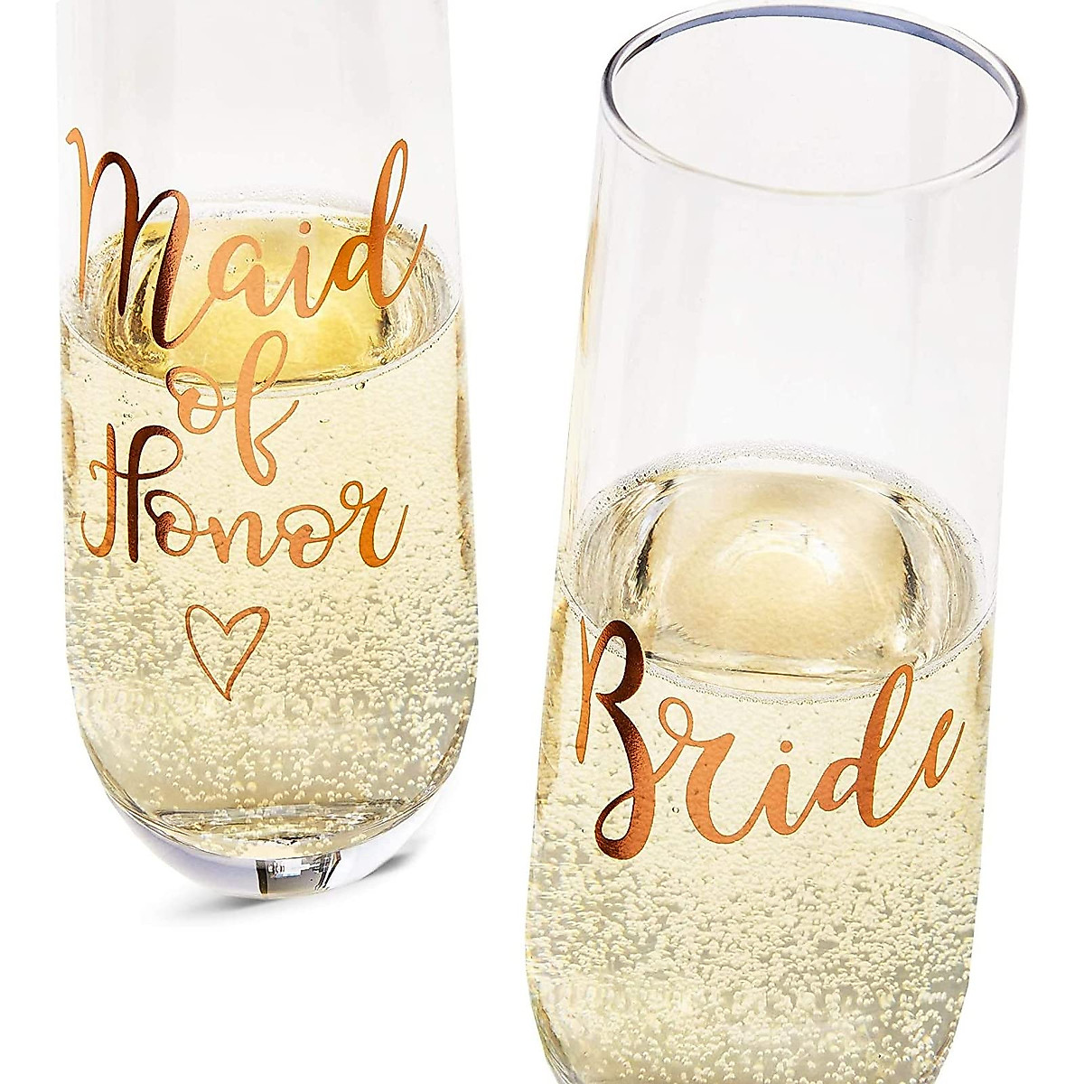 Juvale Rose Gold Stemless Champagne Glasses for Bride and Maid of Honor, 9.8 oz Wedding Flutes Gift Set (2 Pieces)