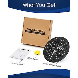 Rain Shower Head VMASSTONE 9In High Pressure Showerhead - Tool Free Installation- with Large Spray Surfaces and 200 Nozzles for Delicate and Unstimulate Shower Experience (EM-001 Matte Black/Black)