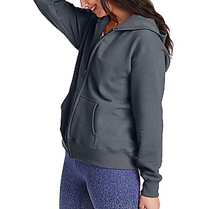 Hanes Women's EcoSmart Full-Zip Hoodie Sweatshirt, Slate Heather, Large