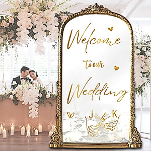 Wedding Welcome Signs Welcome to Our Wedding Signs Mirror Decals for Wedding Party Entry DIY A to Z Letter Stickers for Just Married Welcome Sign Decoration Mr and Mrs Decals for Photo Backdrop(Gold