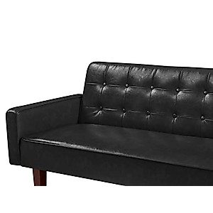 Eafurn 74.41" Faxu Leather Upholstered Futon Sofa Bed, Deep Button Tufted Convertible Folding Sleeper Couches with Solid Wood Legs, 3 Seater Comfy Soft Sofa & Couches for Living Room Office, Black PU