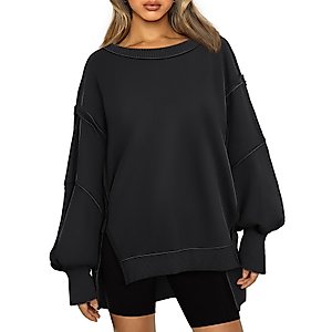 Trendy Queen Womens Oversized Sweaters Sweatshirts Crewneck Hoodies Winter Fashion Clothes Y2k Teen Girls Cute Preppy Fleece Outfits 2024 Black