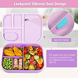 Caperci Bento Box for Kids - Stackable Leakproof Multiple Compartments Lunch Containers for Kids with Sauce Container, 5.8 Cups, Idea for School, On-the-go, Built-in Utensil Set, BPA Free (Purple)