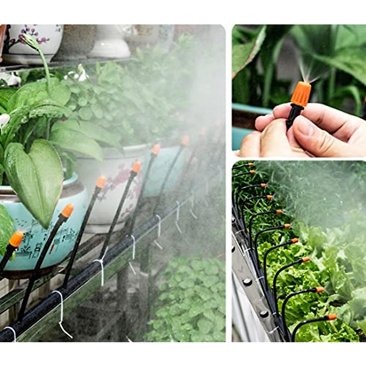 Yulaiyoen 50 Pcs Drip Irrigation Spray Emitters, Adjustable Atomizing Nozzles,1/4 Inch Drip Irrigation Parts Sprayers Drippers for Garden Greenhouse Agricultural Irrigation Patio Misting