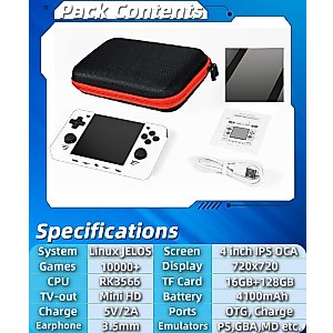 RGB30 Handheld Game Console 4 inch IPS Retro Hand-held Games Consoles Hand Held Video Game System Support Multiplayer WF BT RK3566 White