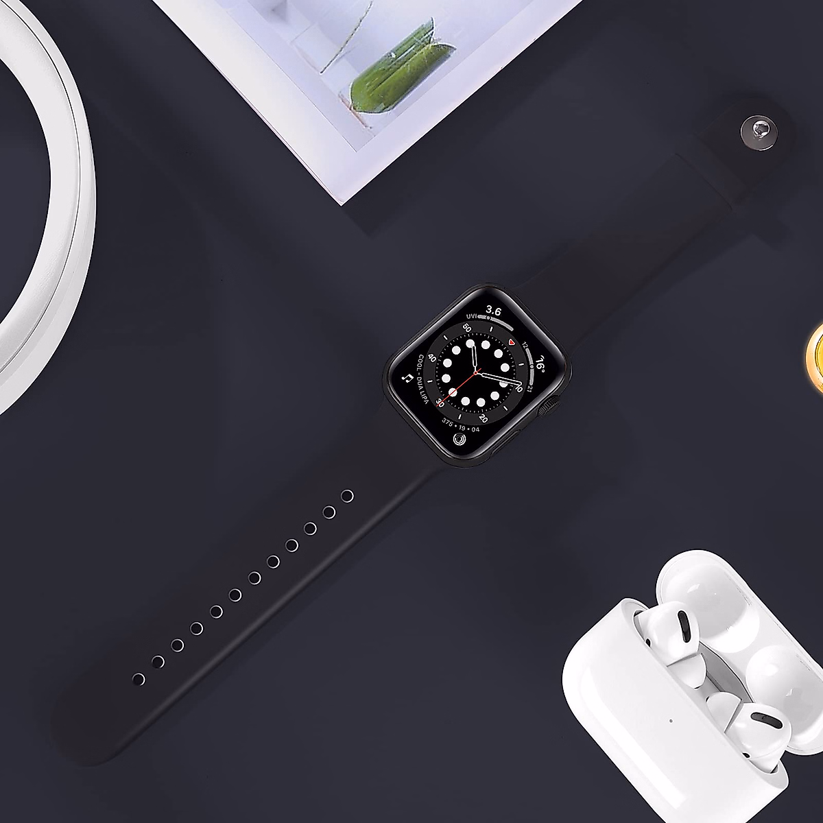 OUHENG 2 Pack Sport Band Compatible with Apple Watch Band 49mm 45mm 44mm 42mm, Soft Silicone Band Strap for iWatch Ultra Series 8/7/6/5/4/3/2/1/SE2/SE (Black/Dark Gray)