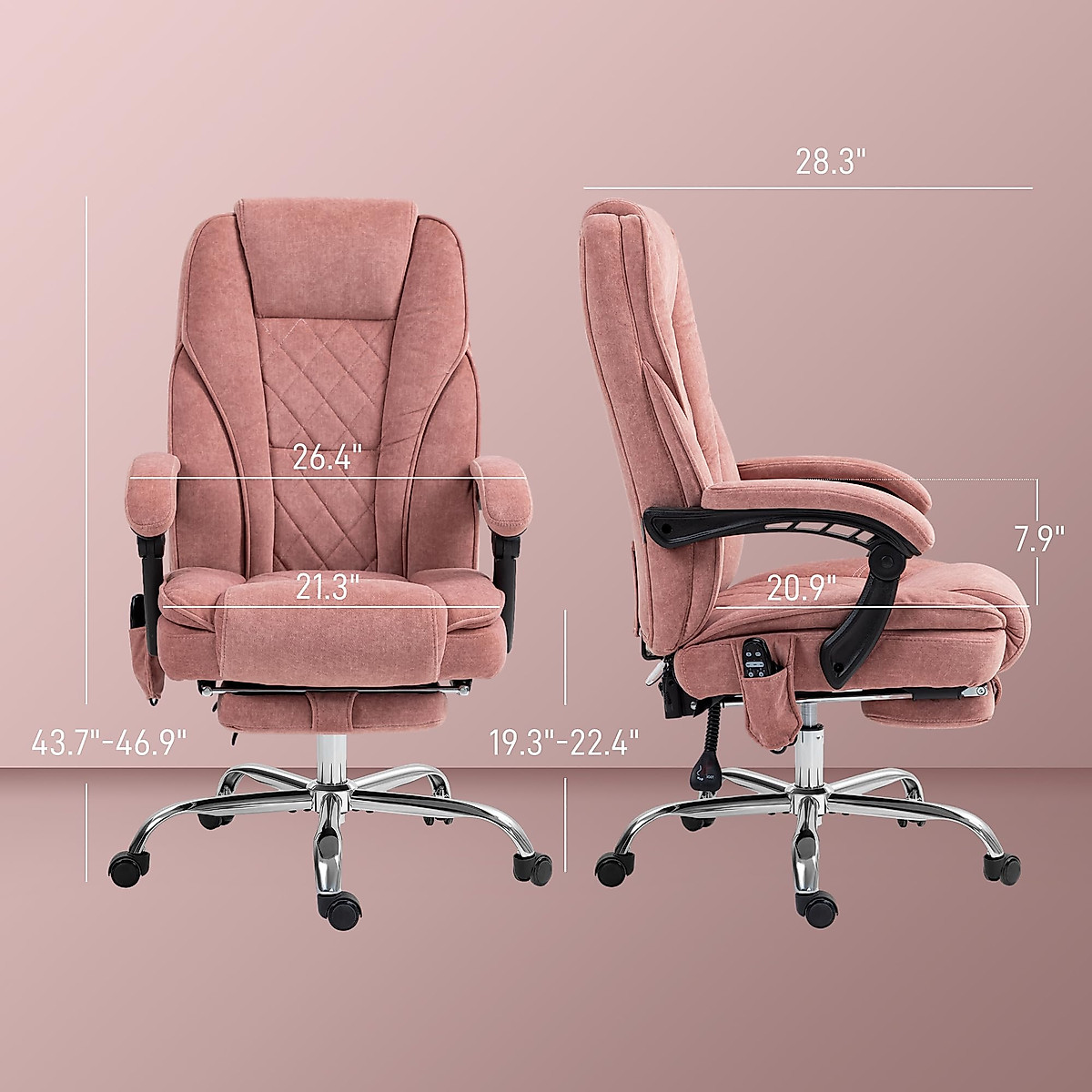Vinsetto Massage Office Chair with Foot Rest, Executive Office Chair with 6 Vibration Point and Heat, Reclining Computer Chair, Swivel Desk Chair, Adjustable Height, Pink