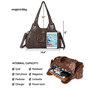 Angelkiss Purses and Handbags for Women Washed Vegan Leather Crossbody Hobo Satchel Shoulder Tote Purse TAUPE