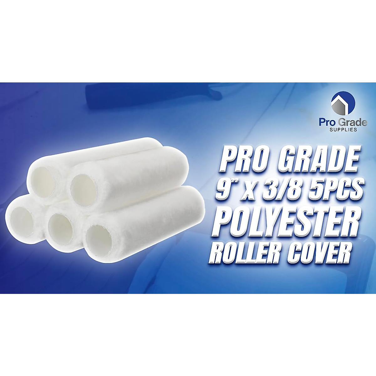Pro Grade - Paint Roller Covers - 3/8 X 9 Inch White Nylon 5 Pack