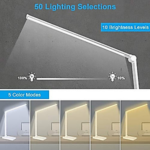 Linkstyle LED Desk Lamp, Table Light with USB Charging Port, Foldable Dimmable 5 Modes 10 Brightness Levels Touch Control Desk Light Auto Timer Eye Caring Book Reading Lamps for Home Office