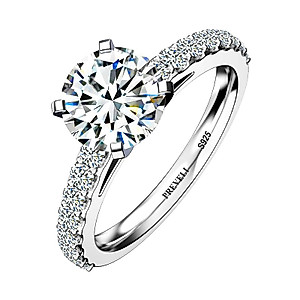 PREVELI Simulated 1 Carat Diamond Rings For Women Size 6.5 Moissanite Engagement Ring 925 Sterling Silver Band Lab Grown