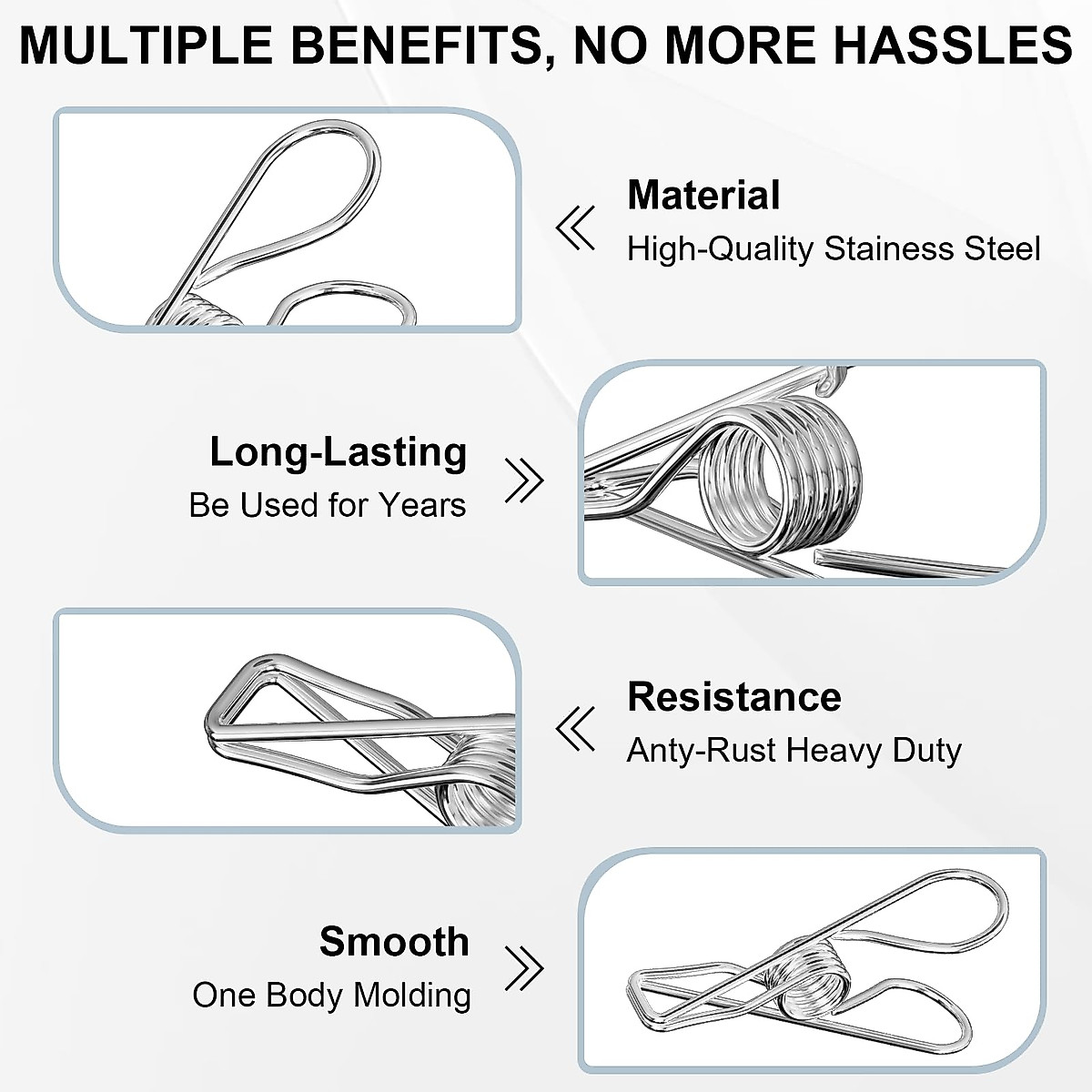 Clothes Pins Heavy Duty Outdoor, 40 Pack Stainless Steel Clothespins, Metal Clips Heavy Duty for Hanging Clothes, Clothes Clips, Laundry Clips, Stainless Steel Clips for Clothes