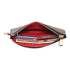 Luxury Wristlet Clutch Bag | Small Zip Pouch Bag w. Card Slots | Classic Phone Purse Wallet for Men Women - Coated Canvas (Brown)