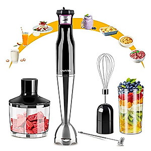 Immersion Blender, ChefVille HB02 Electric Hand Blender, Immersion Blender Handheld with BPA-Free Food Chopper, Whisk, Egg Beater, Measuring Beaker, Powerful Immersion Hand Blender