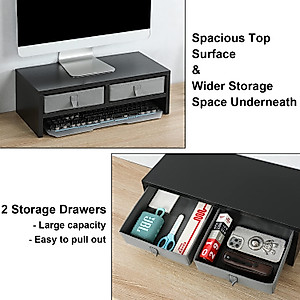 TEAMIX 2 TIer Monitor Stand Riser, 20 inch Monitor Riser with 2 Drawers, Laptop/TV Riser Computer Stand with Keyboard Storage, Desk Organizer for Home Office