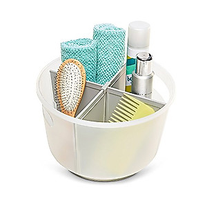 Madesmart 4-Compartment Rotating Bathroom Tote with Removable Dividers and Handles, Resin Bathroom Storage Caddy Organizer, Frost