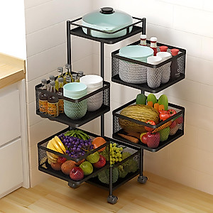 Black 5 Tier 360 Degree Rotating Metal Vegatable Storage Rack w/Swing Out Shelves