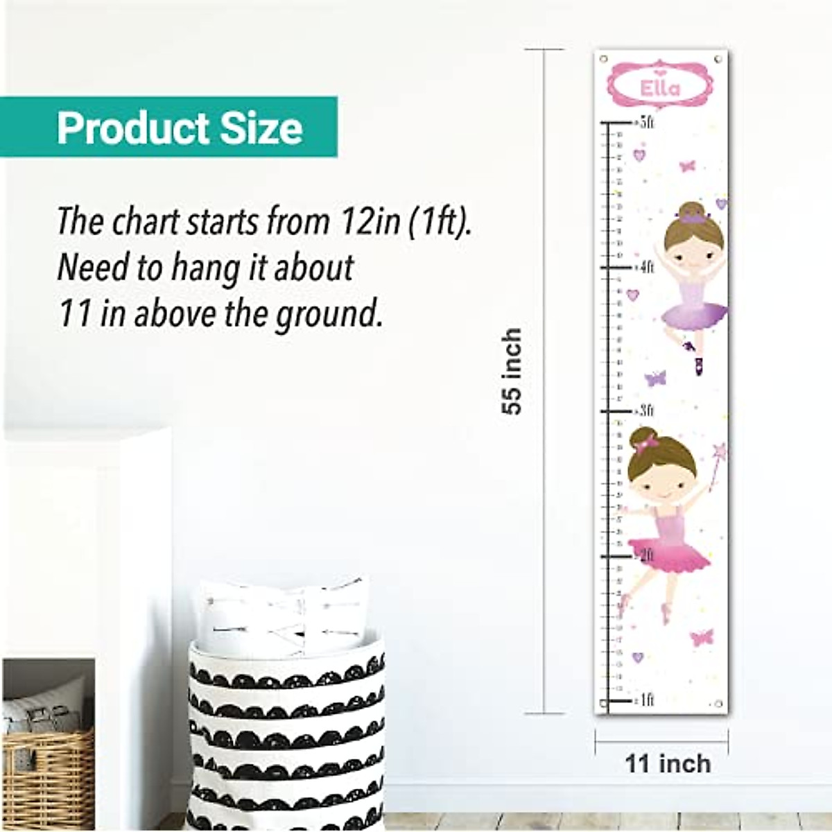 Personalized Kids Canvas Growth Chart, Height Chart, Growth Chart Banner, Ballerina