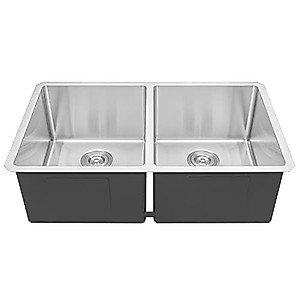 CozyBlock 32 in. x 19 in. x 10 in. 16-Gauge Stainless Steel Undermount 50/50 Double Bowl Kitchen Sink with Bottom Grid, Silicon Dishrack, Pot Mat and Strainer