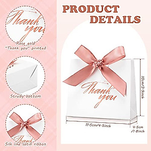 32 Pack Small Thank You Gift Bags with Rose Gold Bow Ribbon Wedding Party Favor Bags Mini Paper White Treat Thank You Box for Wedding Bridal Shower Birthday Baby Shower, 4.5 x 1.8 x 3.9 Inch