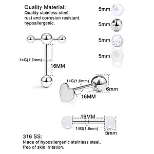 Hnxnskt 12Pcs 14G Tongue Rings + 24Pcs Matching Replacement Balls Pack Multicolor Tongue Piercing Barbells Surgical Stainless Steel Tounge Jewelry for Women Men Silver-Tone