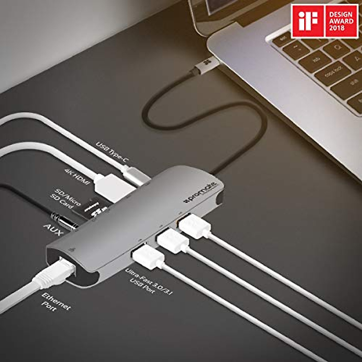 Promate All-in-One USB Type-C Hub (Charging) Silver