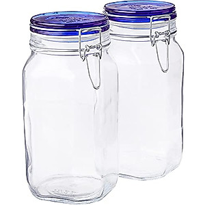 Bormioli Rocco Fido Collection, 2 Pack, 50.75 Oz. Food Storage Glass Jars, Airtight Rubber Seal & Glass Lid, With Stainless Wire Clamp, Made In Italy.