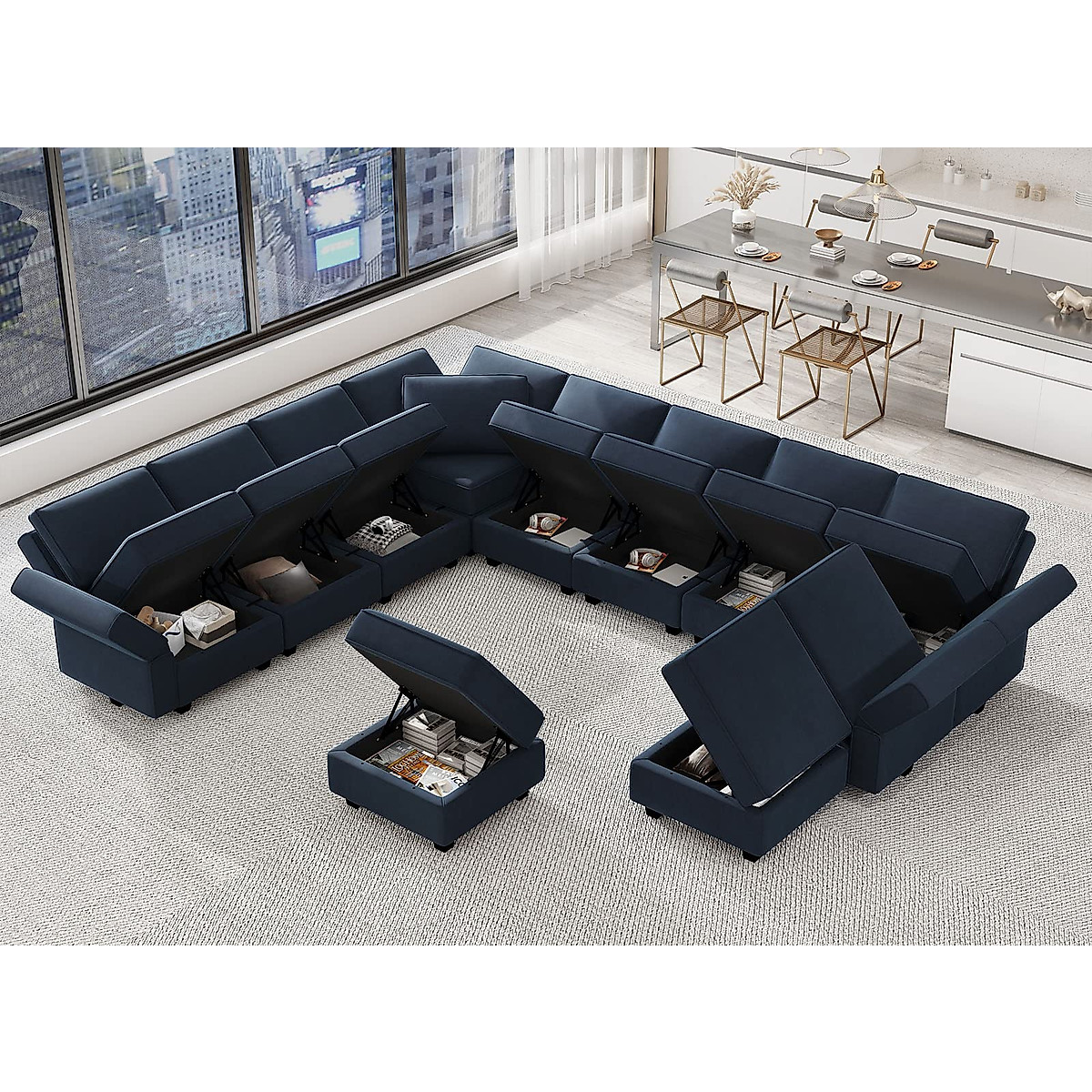Belffin Modular Sectional Sofa with Ottomans Velvet Oversized U Shaped Sofa Couch with Storage Seats Sofa Set with Reversible Chaise Velvet Blue…